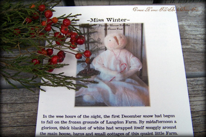 Miss Winter Primitive, Needle Felted Snow Folk Sewing Pattern – Vermont ...