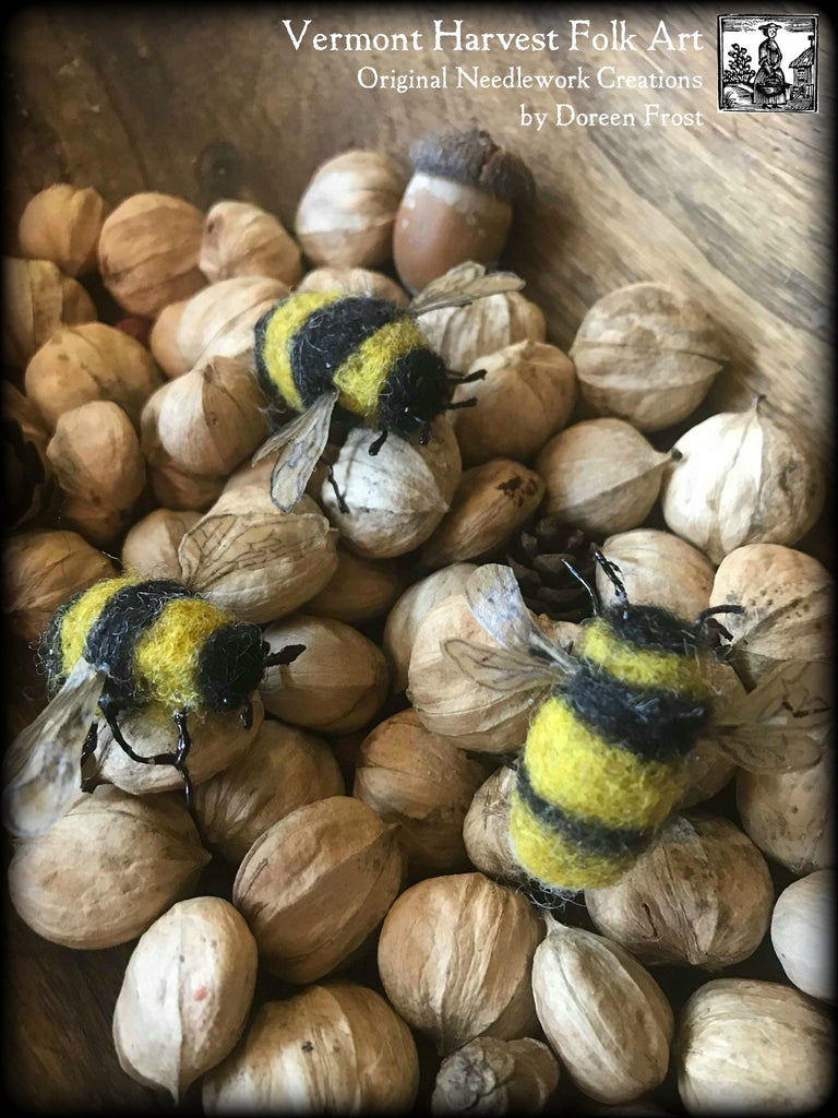 Needle Felted Bumble Bee's – Vermont Harvest Folk Art by Doreen Frost